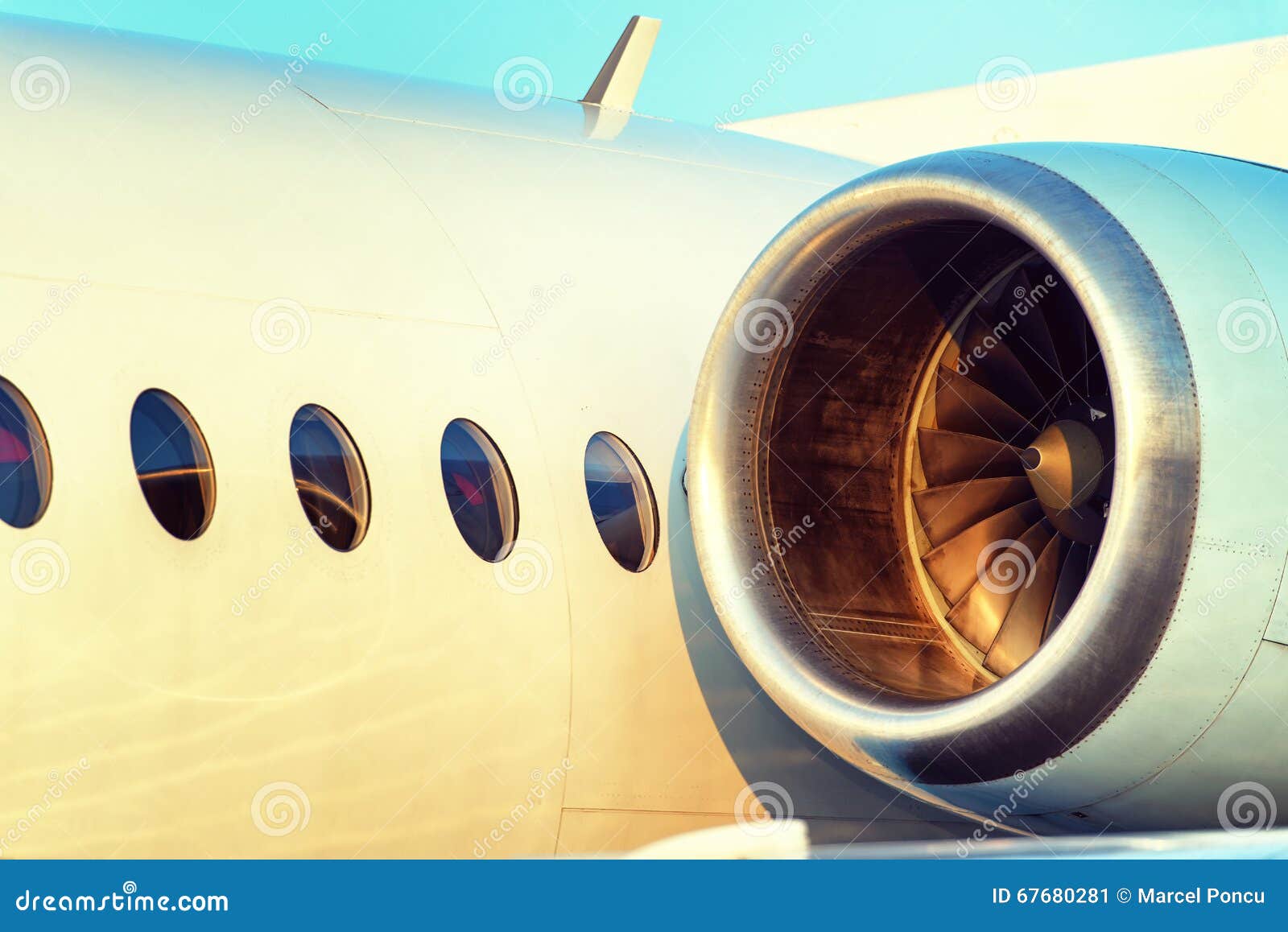 Large Plane Engine Turbine Blades Stock Image - Image of airport, dawn ...