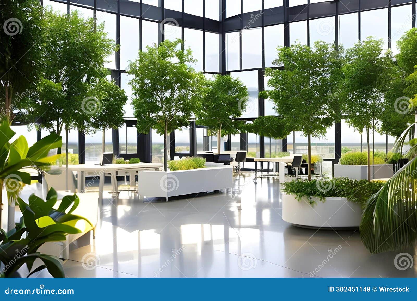 A Large Planter Filled with Plants in an Office Lobby Stock ...