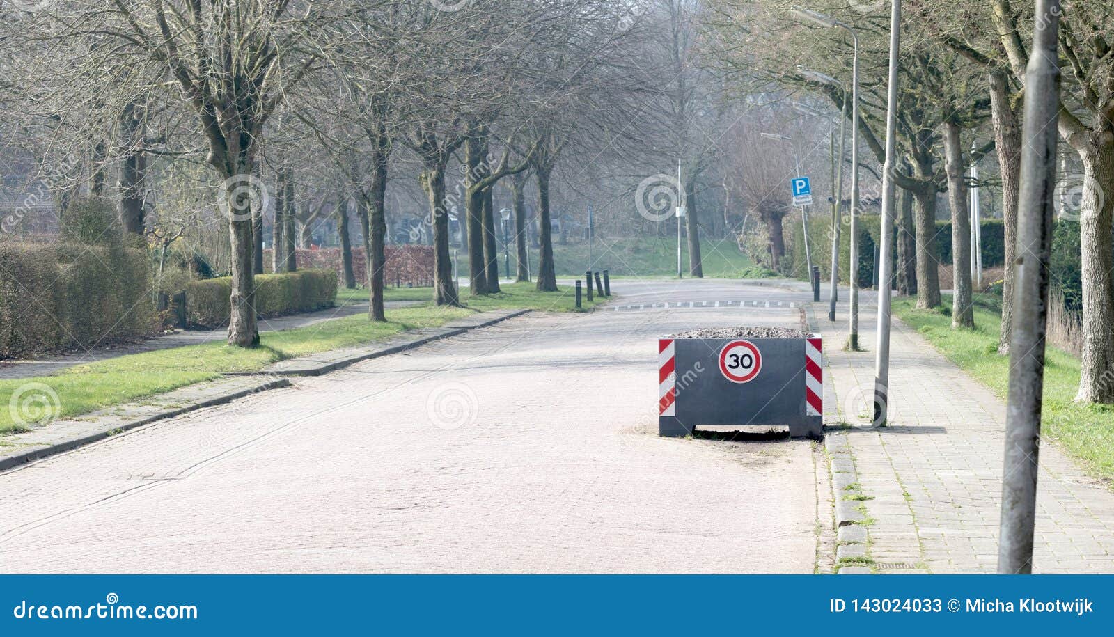 Large Planter Serving As a Roadblock, Enforcing the Speedlimit of 30km ...