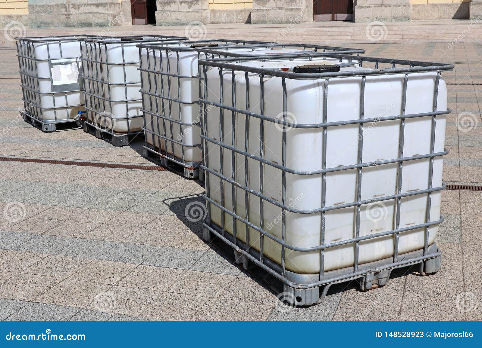 Large Plasctic Water Containers Outdoor Stock Image - Image of water ...