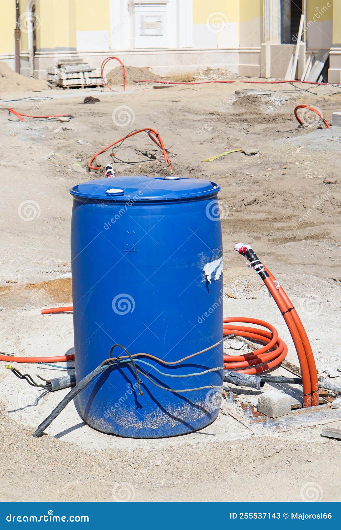Large Plastic Barrel at the Construction Site Stock Image - Image of ...