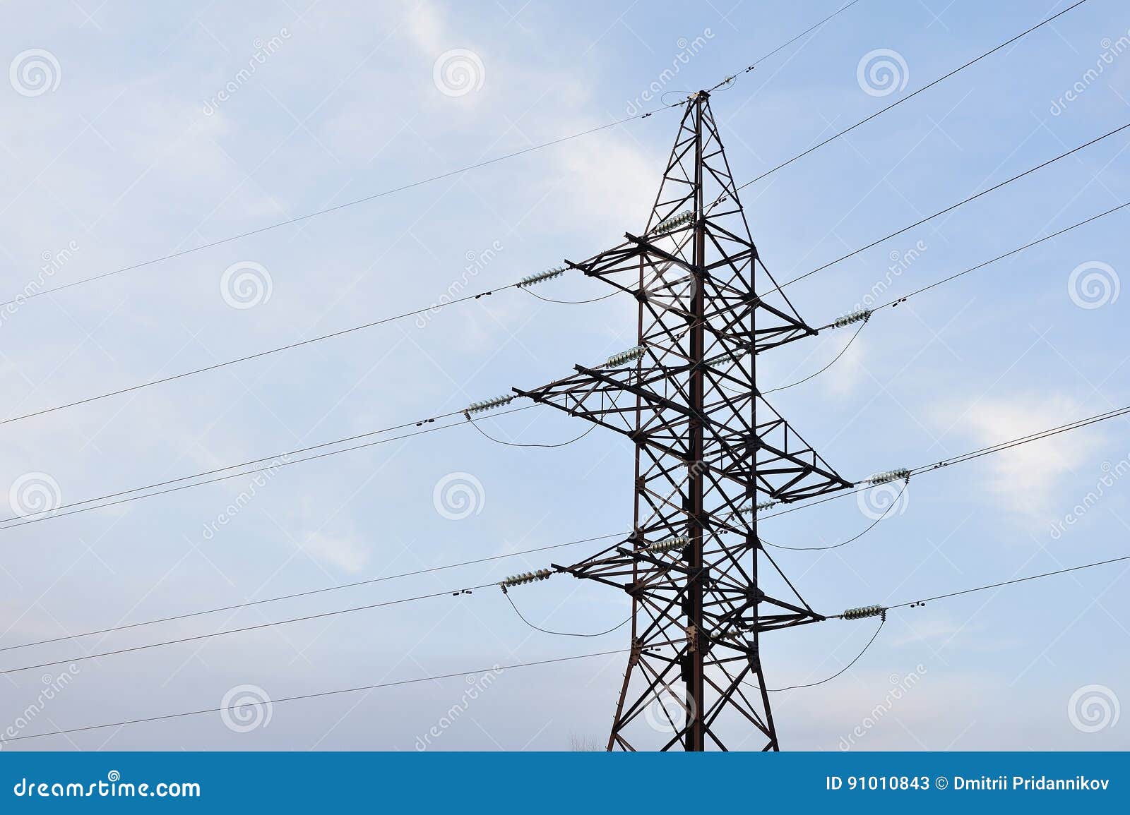Large Pole with Power Line Wires Stock Image - Image of voltage, cable ...