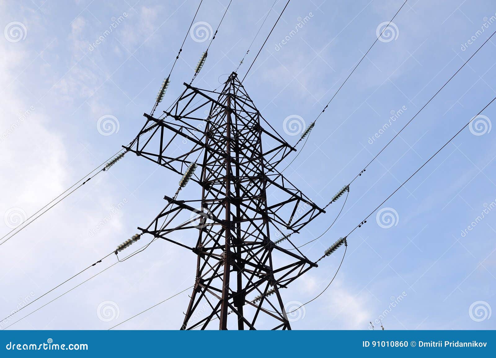 Large Pole with Power Line Wires Stock Photo - Image of supply, high ...