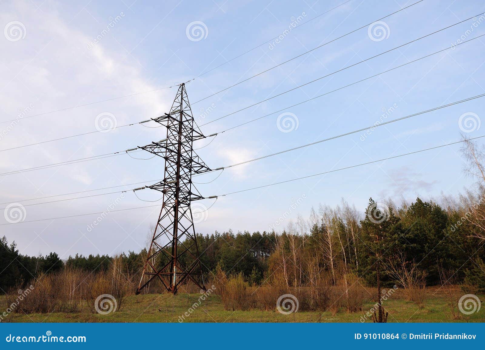 Large Pole with Power Line Wires Stock Photo - Image of volt, high ...