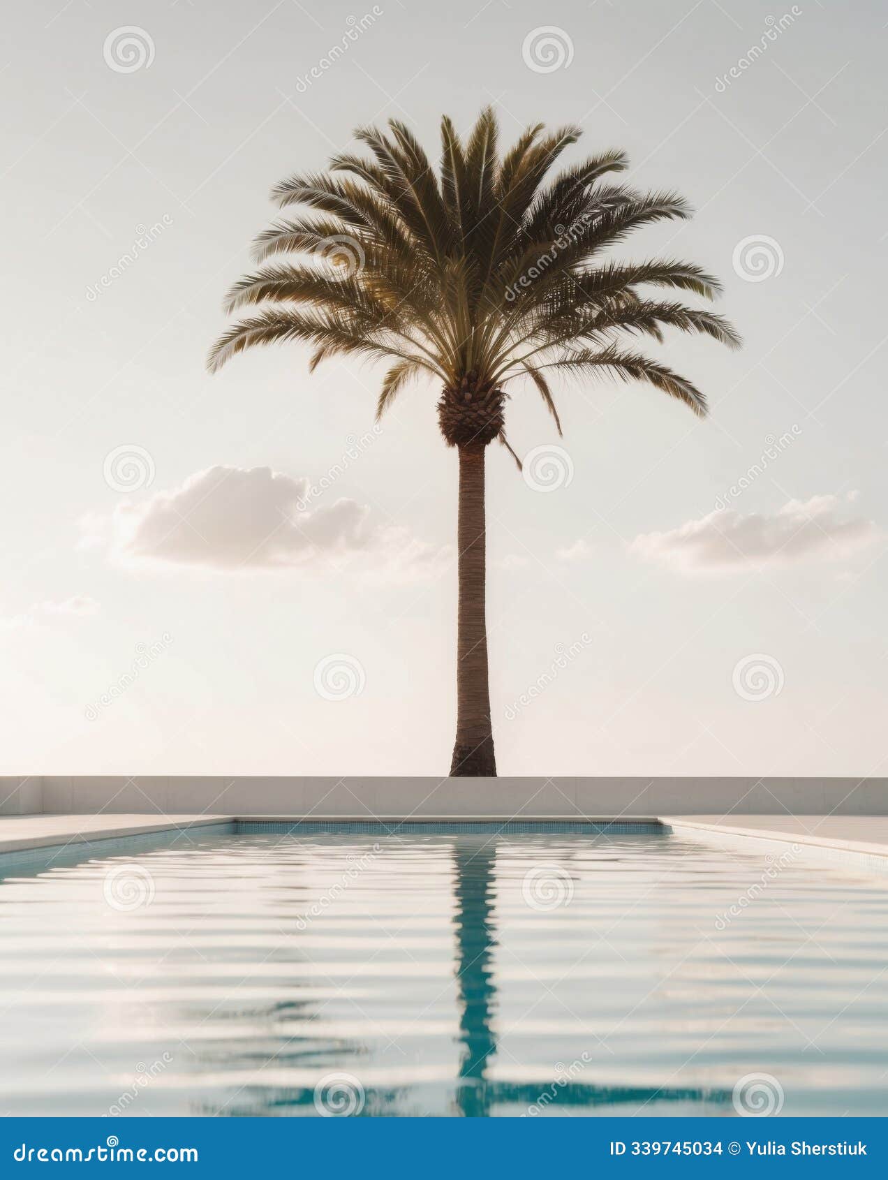 A Large Pool with a Palm Tree in the Background. Stock Photo - Image of ...