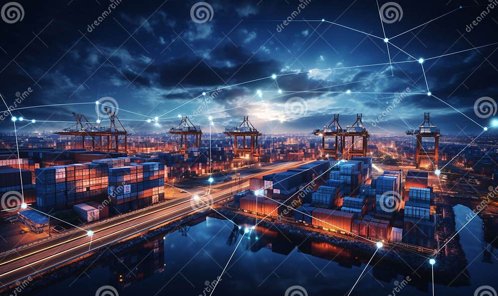 A Large Port with Container Cargo Distribution, Smart Logistics and the ...