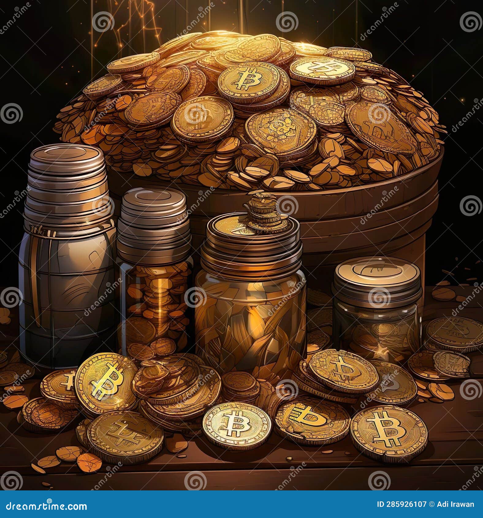 A Large Pot of Coins on the Table Animation Illustration Stock Image ...