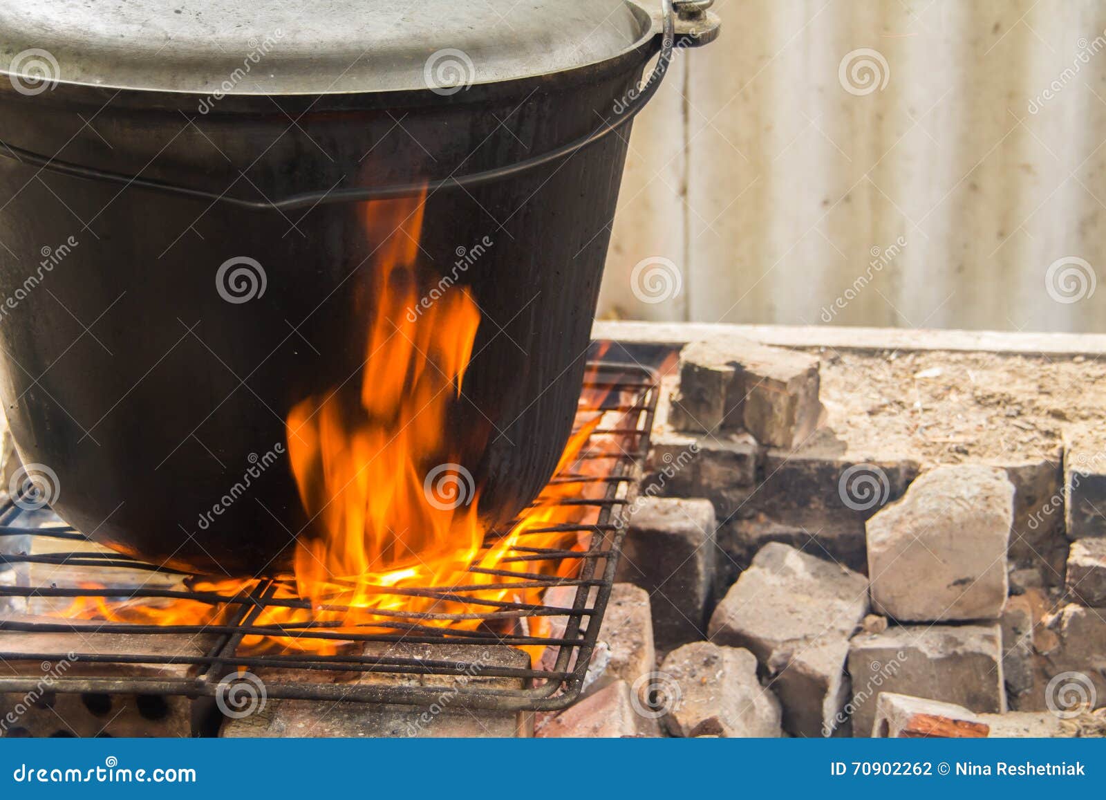 Large pot is on a fire stock photo. Image of filtered - 70902262