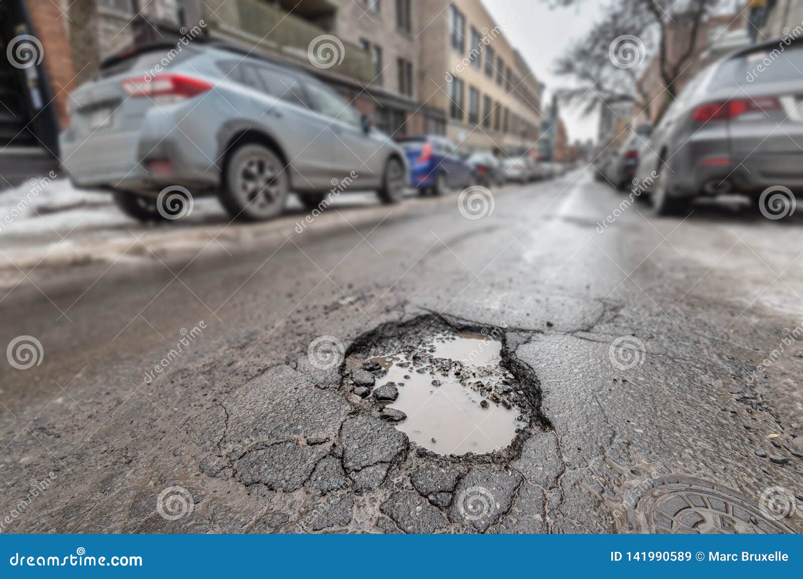 Large Pothole in Montreal Street, Canada Stock Image - Image of ...