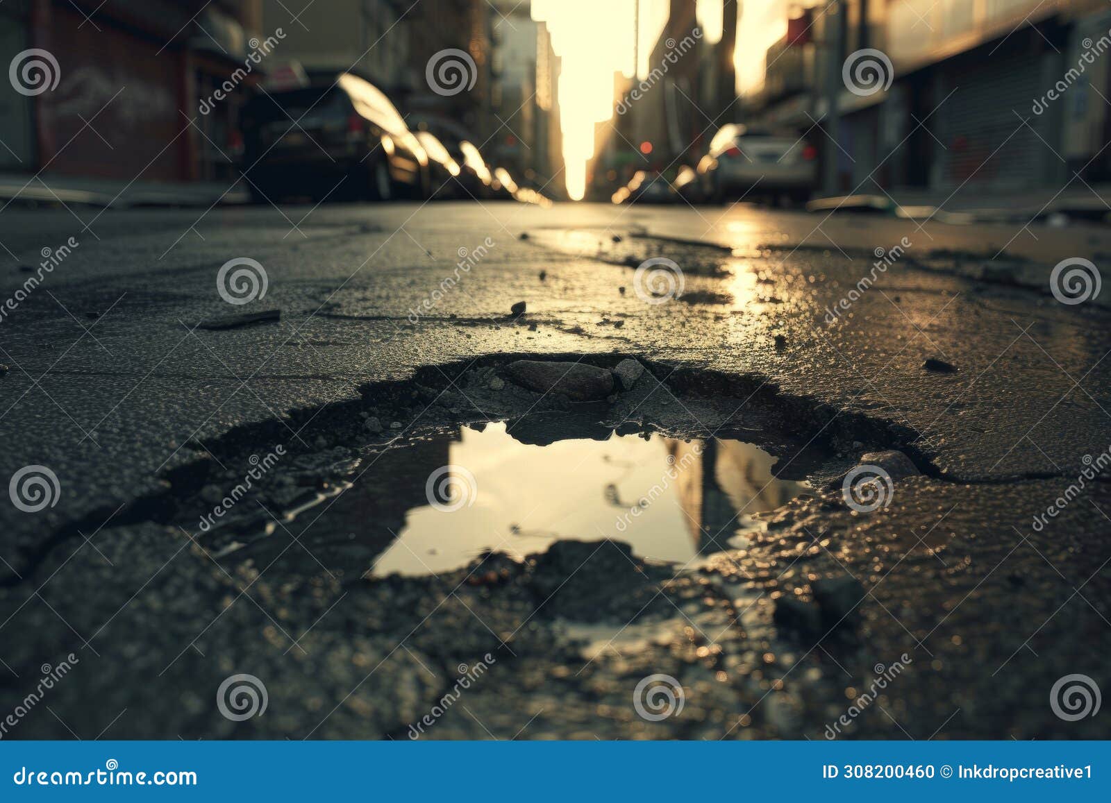 A Large Pothole in a Road. Damage To the Street Surface Stock Photo ...