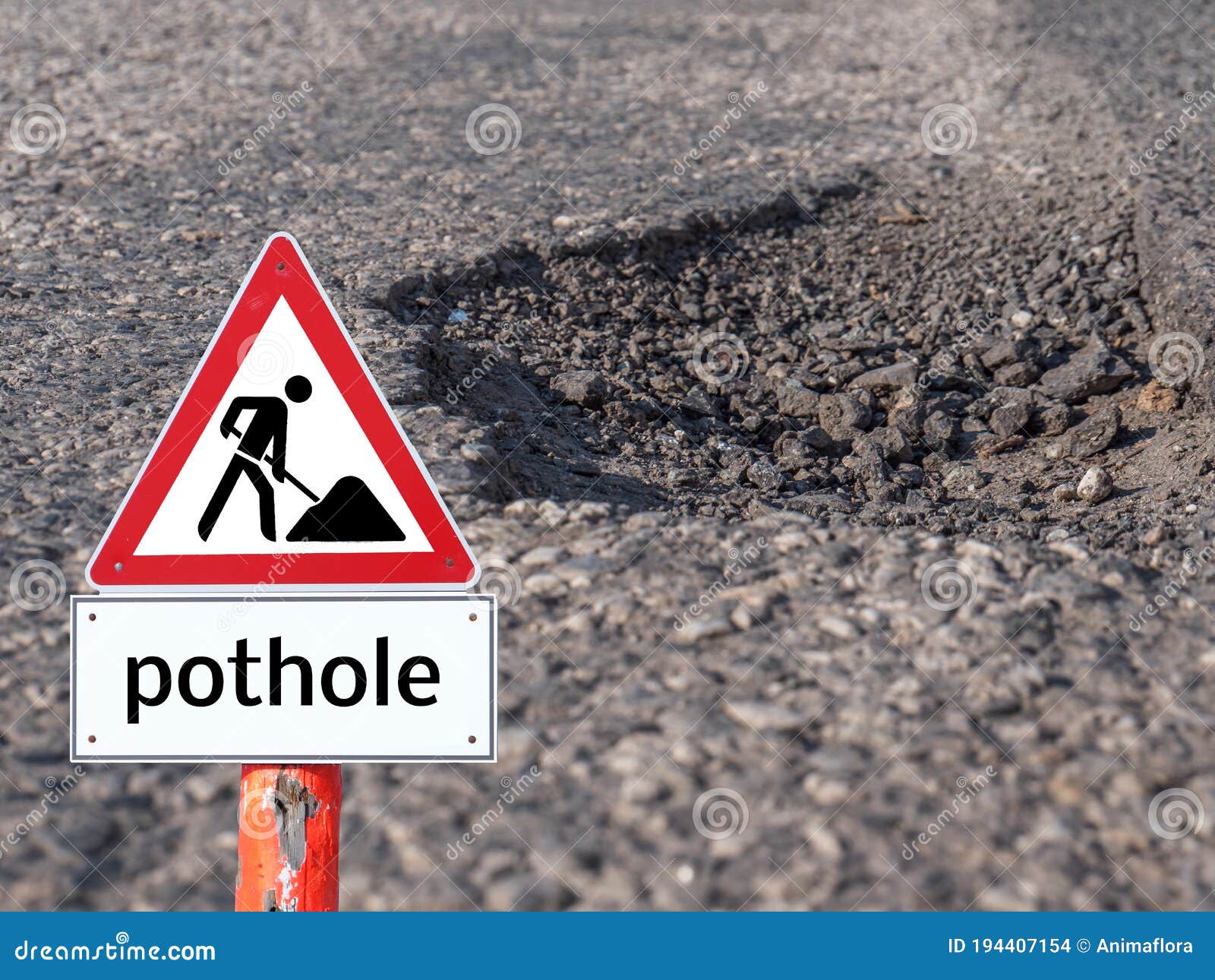 Large Pothole Warning Sign Shield Stock Photo - Image of damage ...