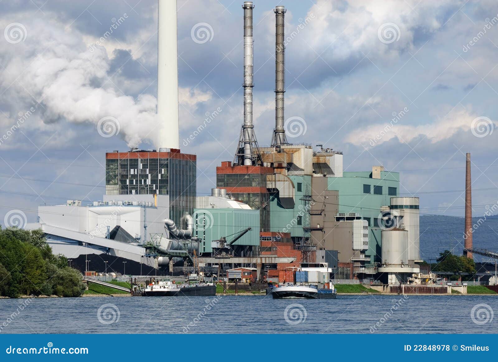 Large Power Plant beside a River Stock Photo - Image of generating ...