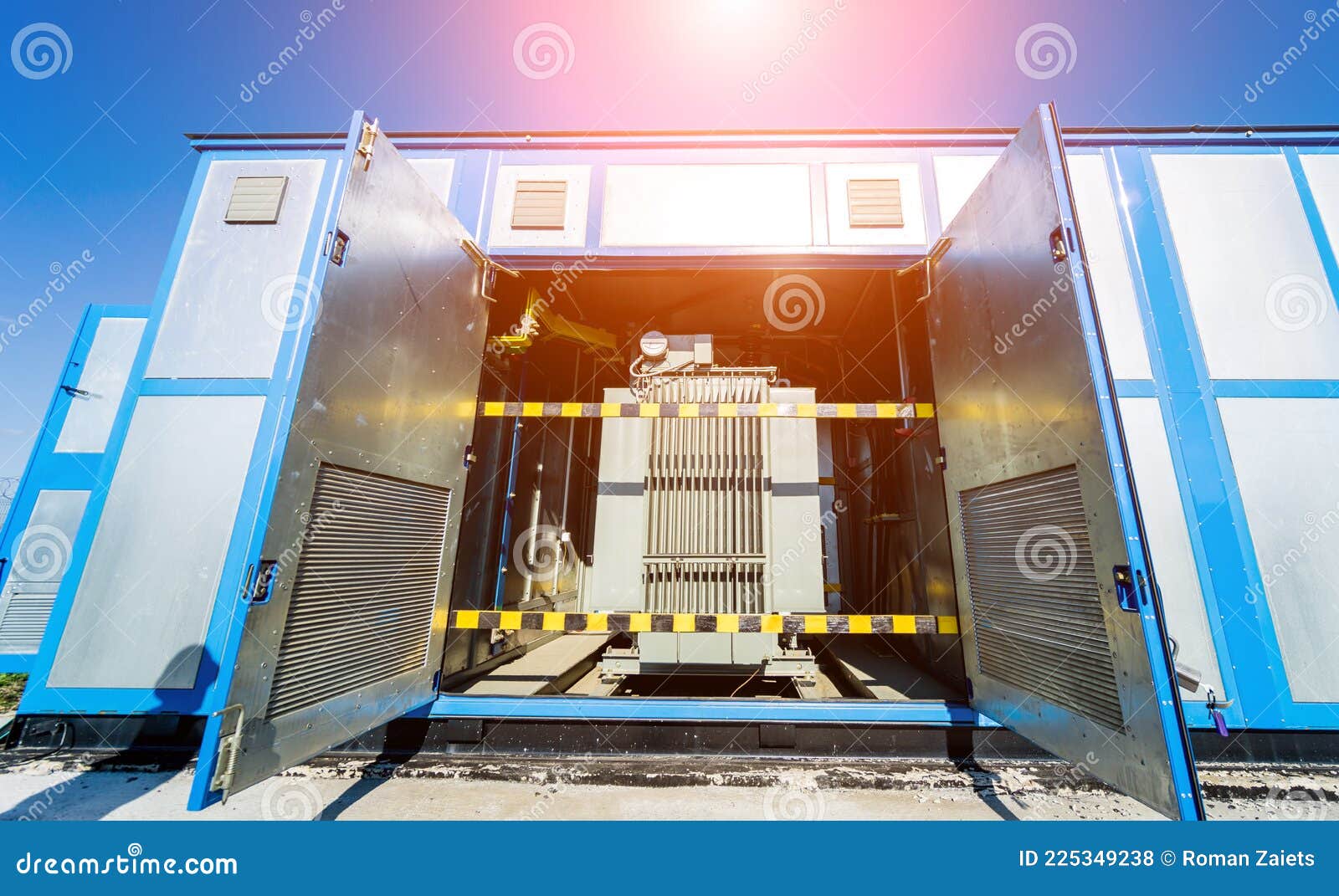 Large Power Transformer in a Solar Panel Station Stock Photo - Image of ...