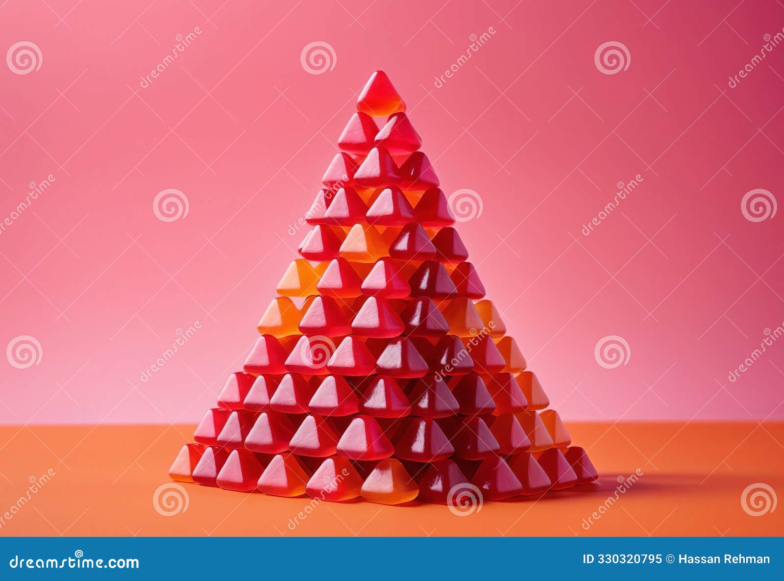 A Large Pyramid-shaped Stack of Various Pink and Red Gummy Candies ...