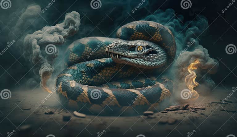 Mystic Serpent Enveloped in Smoke and Ember. Created by Generative ...