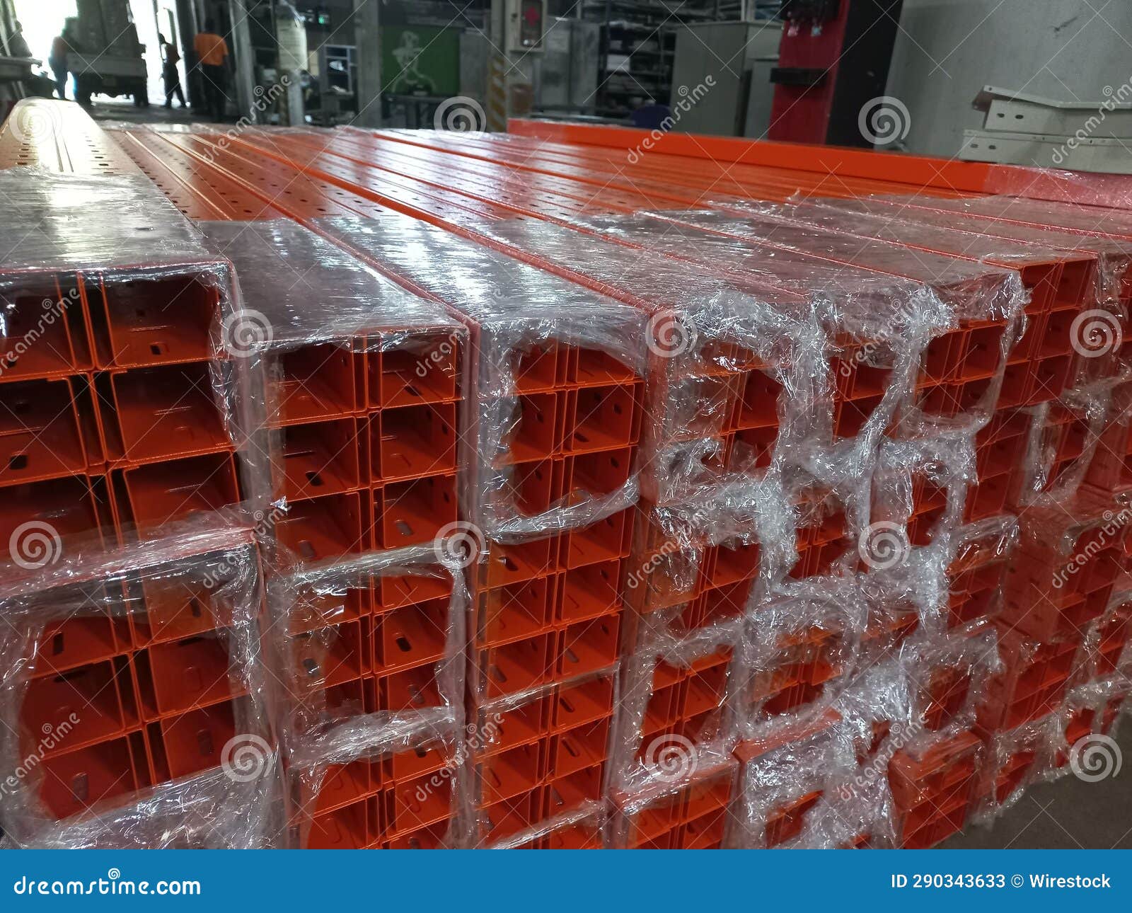 Large Quantity of Orange Support Beams for Commercial Pallet Racks in ...