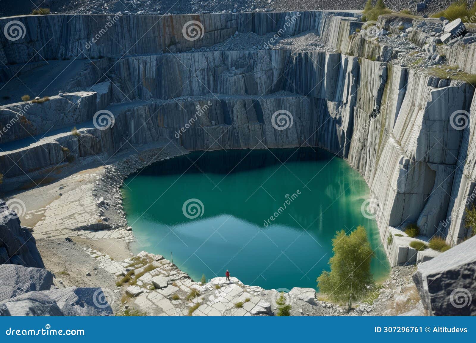 Large Quarry Pit with a Lake at the Bottom and a Person at the Edge ...