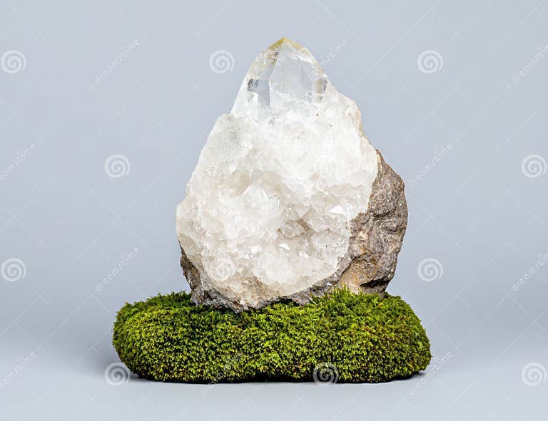 Large Quartz Crystal on Moss-covered Rock Stock Illustration ...