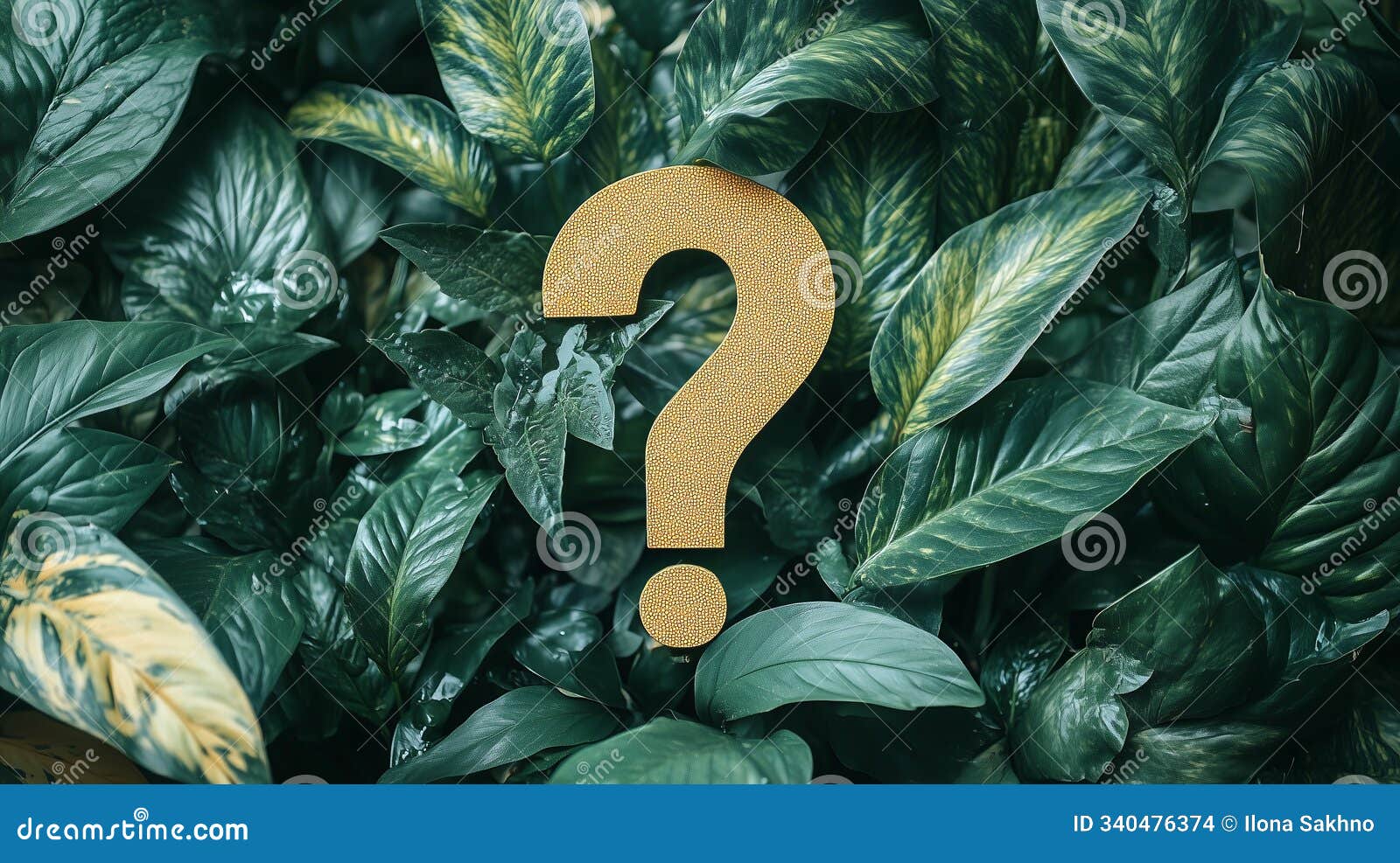 Large Question Mark among Vibrant Green Leaves Stock Illustration ...