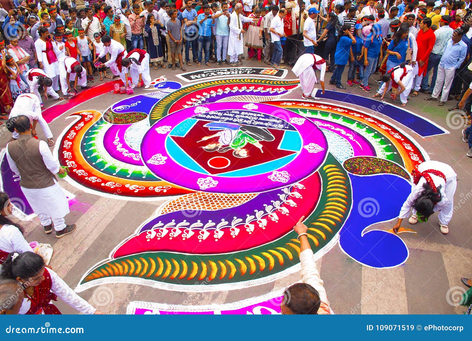 Large Rangoli. Pattern Created on the Floor Using Colored Powders ...