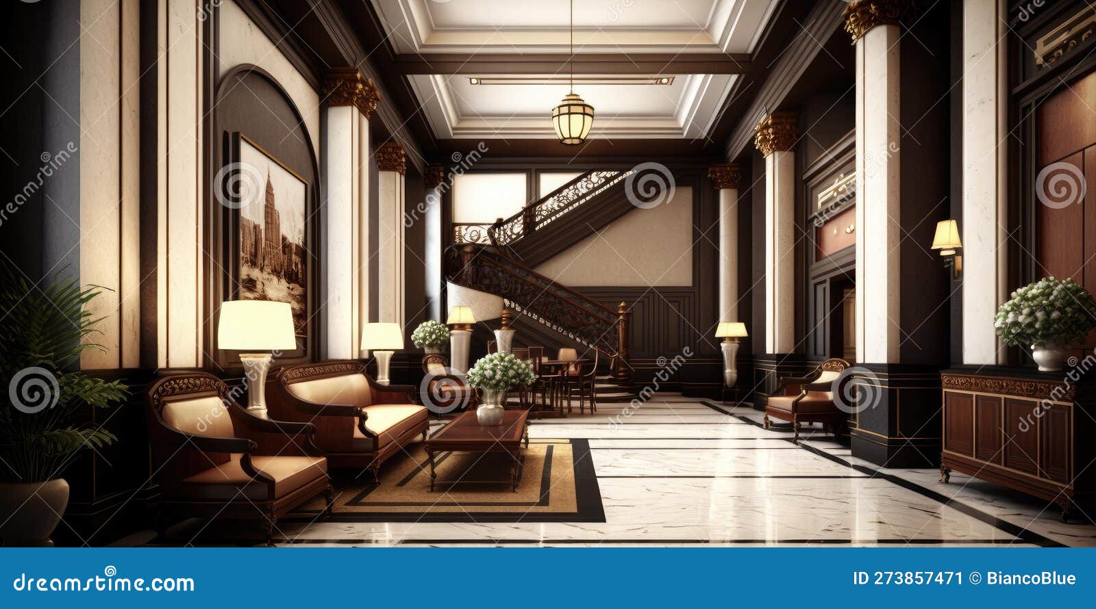 Large Reception Area Lobby of a Luxury Hotel Design Stock Illustration ...