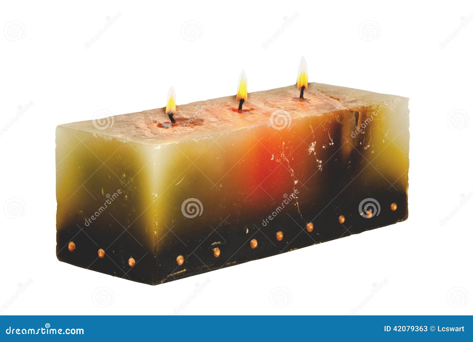 Large Rectangular Candle with Three Burning Wicks Stock Image - Image ...