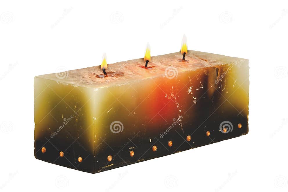 Large Rectangular Candle with Three Burning Wicks Stock Image - Image ...