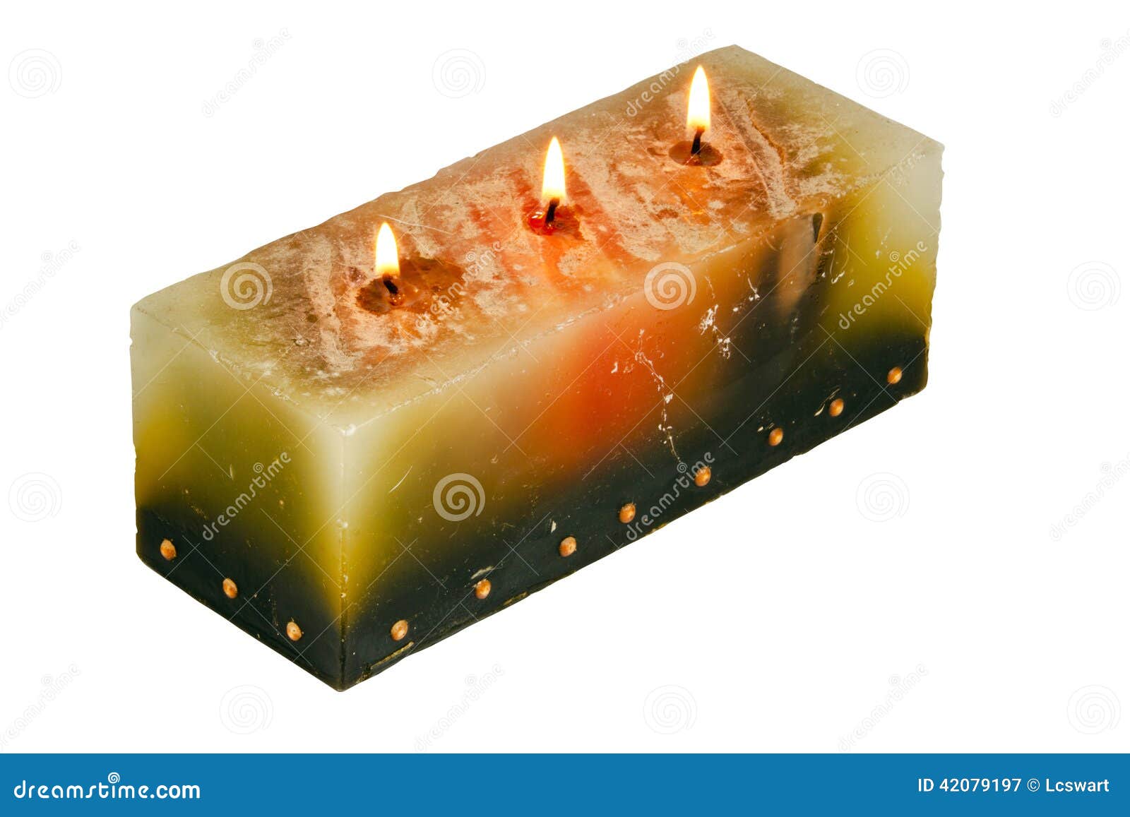 Large Rectangular Candle with Three Lighted Wicks Stock Image - Image ...