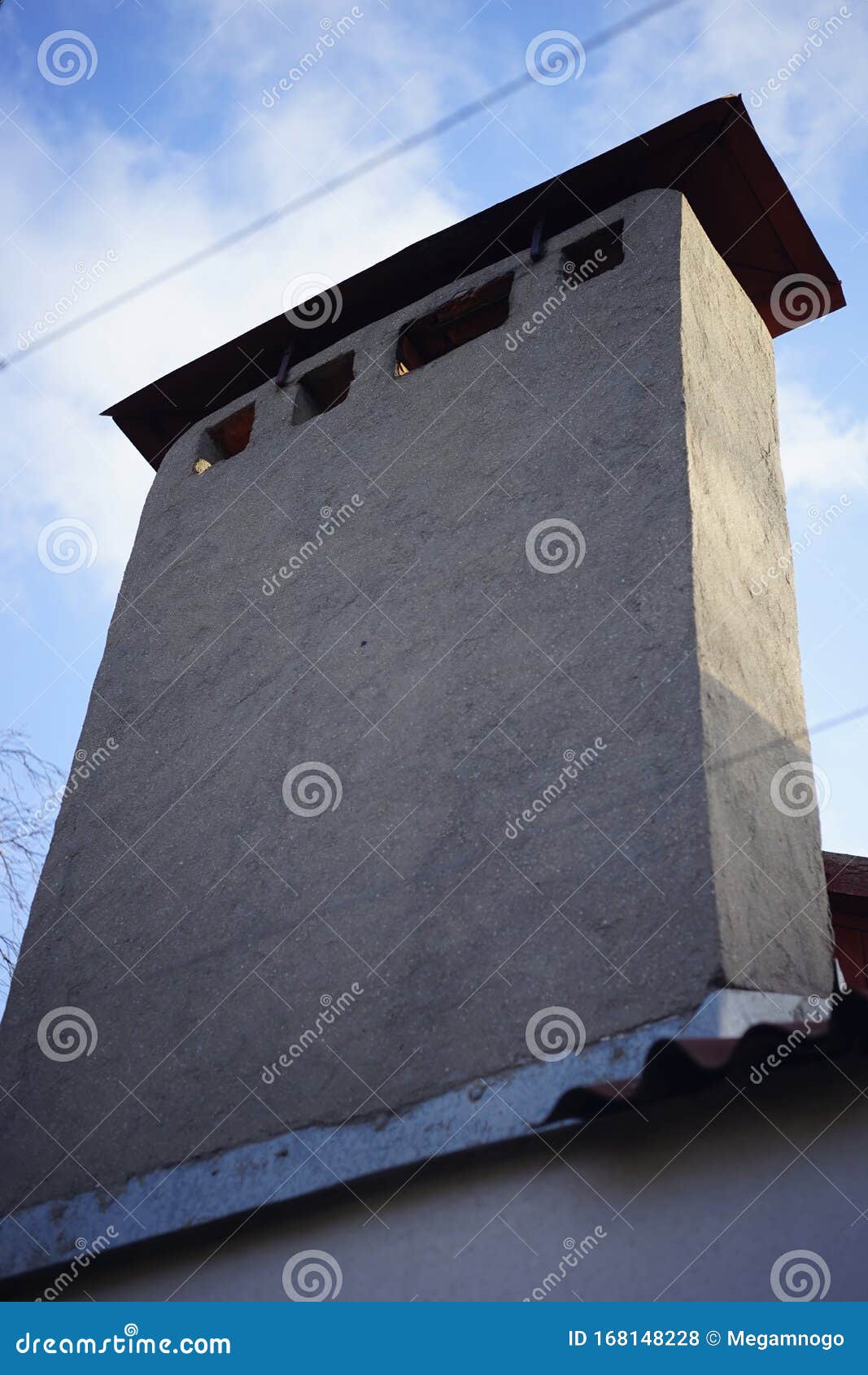 Large Rectangular Chimney on the Roof, Close View from Below Stock ...