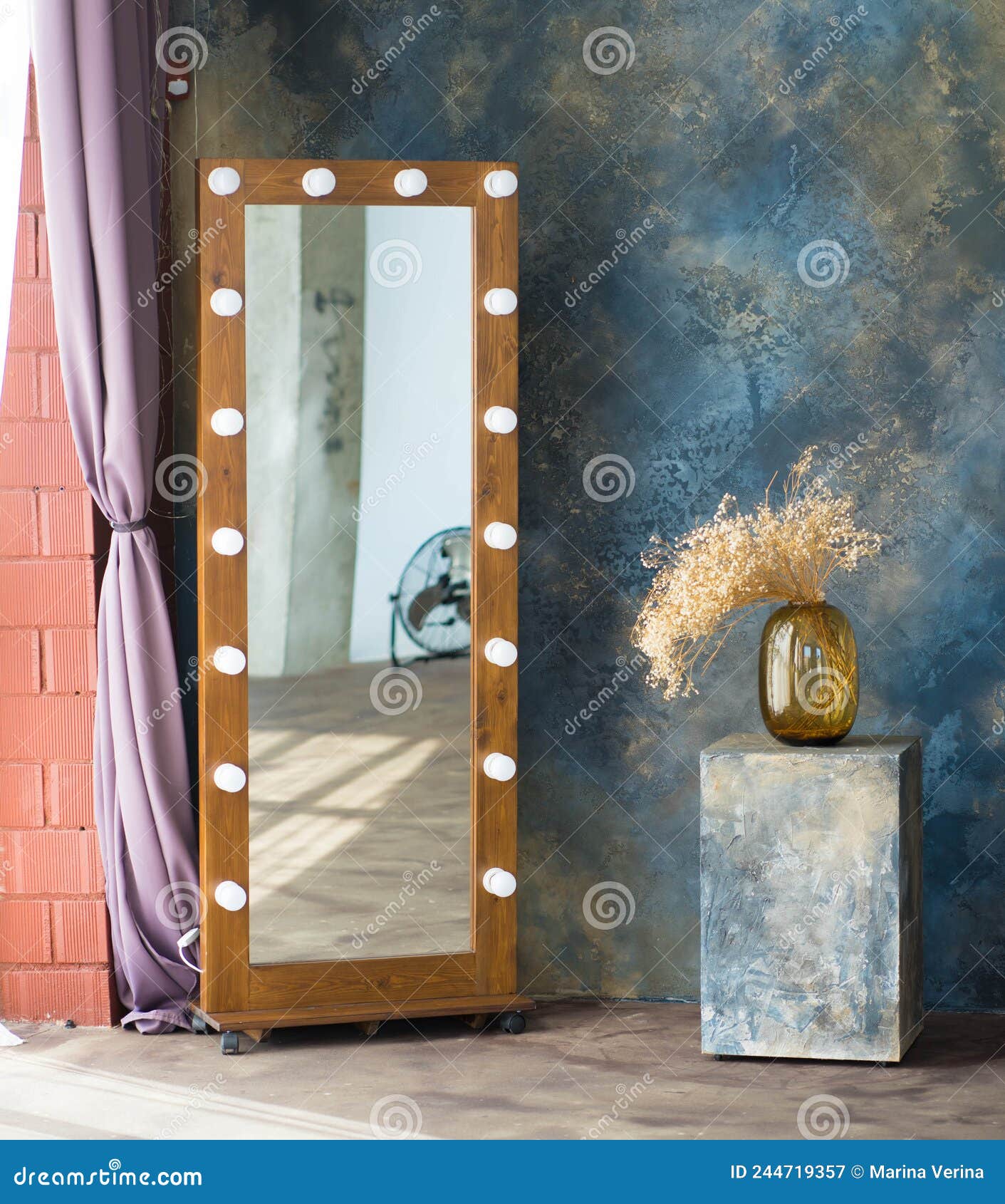 A Large Rectangular Mirror Stands on the Floor Stock Image - Image of ...