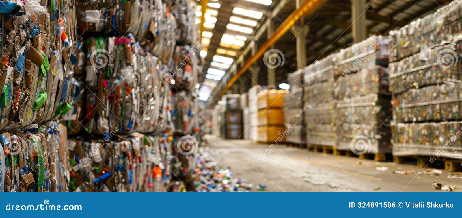 A Large Recycling Facility with Bales of Compressed Recyclable ...