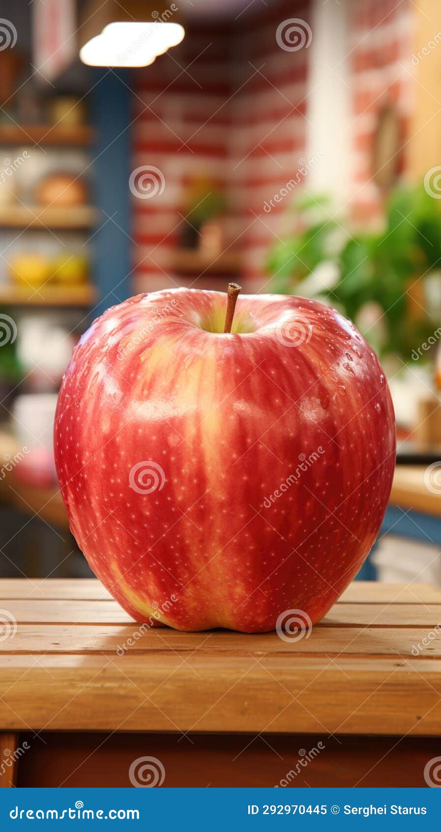 A Large Red Apple Sitting on a Table, AI Stock Image - Image of object ...