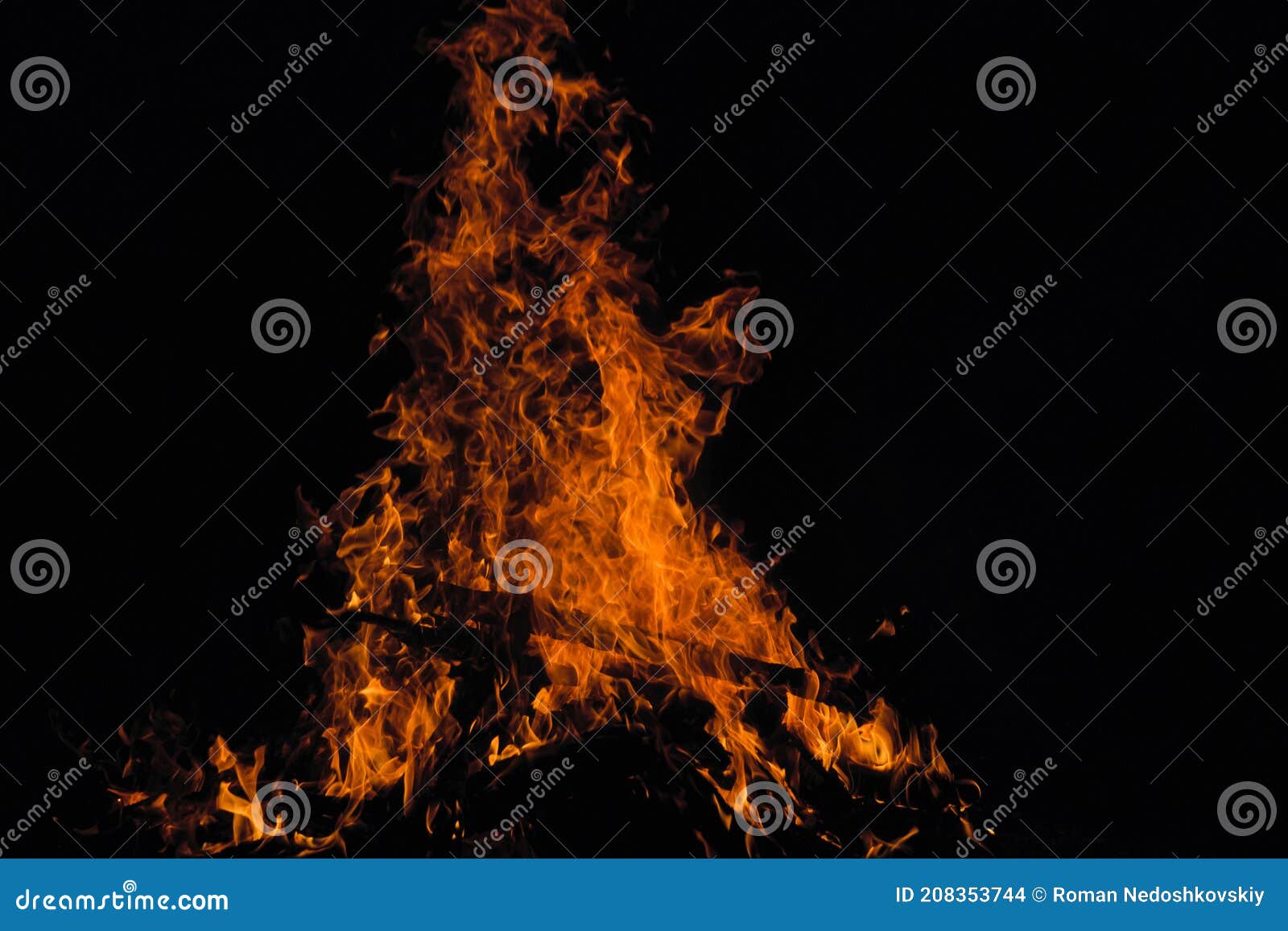 Large Red Bonfire in the Dark. Fire Twigs at Night Stock Photo - Image ...