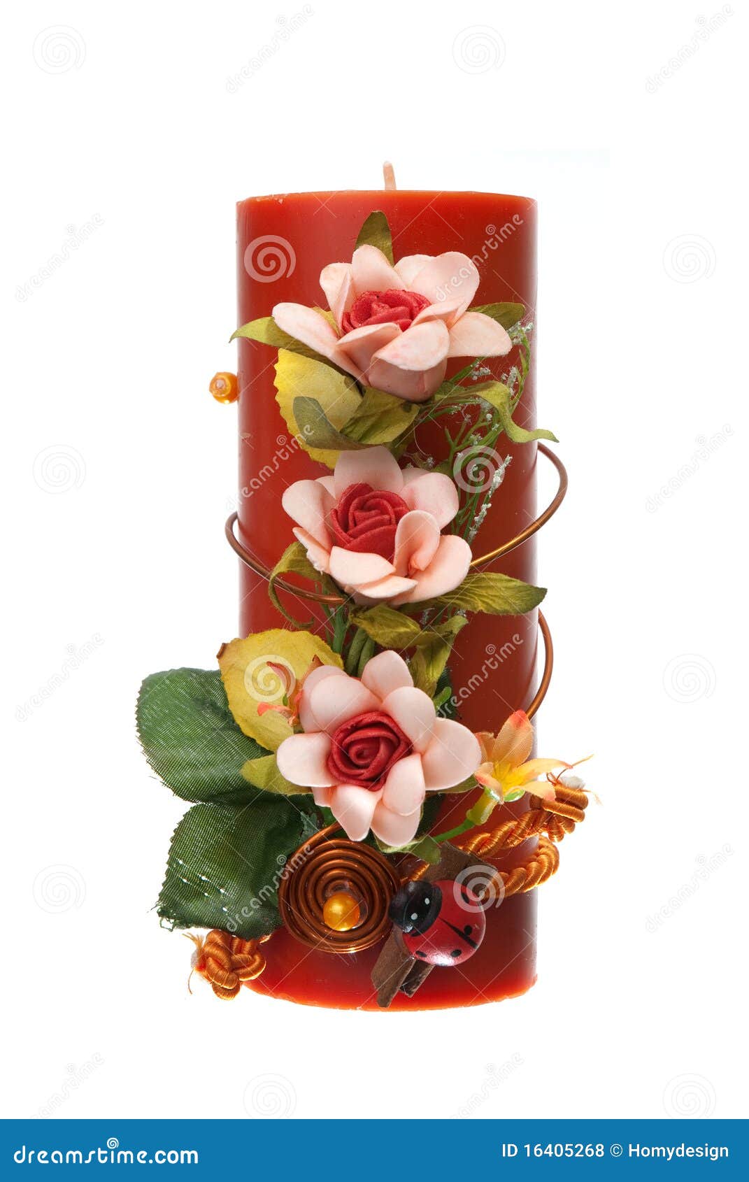 Large Red Candle with the Flower Stock Photo - Image of thick, leaves ...