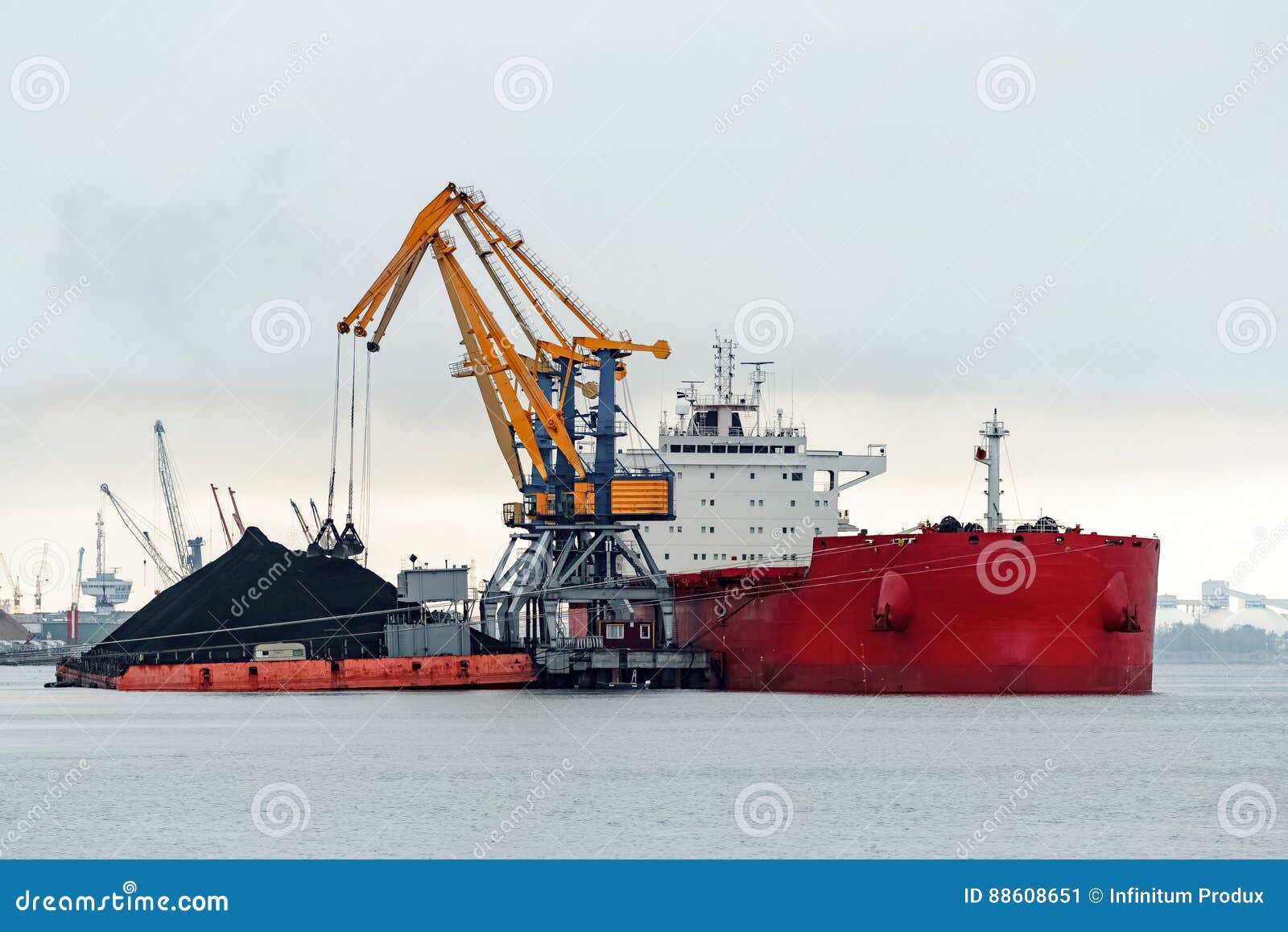 Large red cargo ship stock image. Image of ship, anchored - 88608651