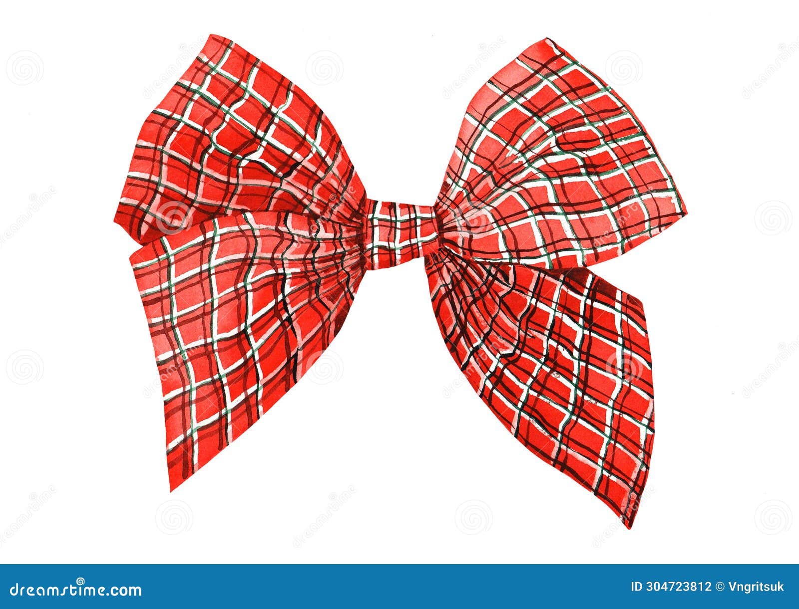 A Large Red Checkered Bow. Watercolor Illustration. Stock Illustration ...