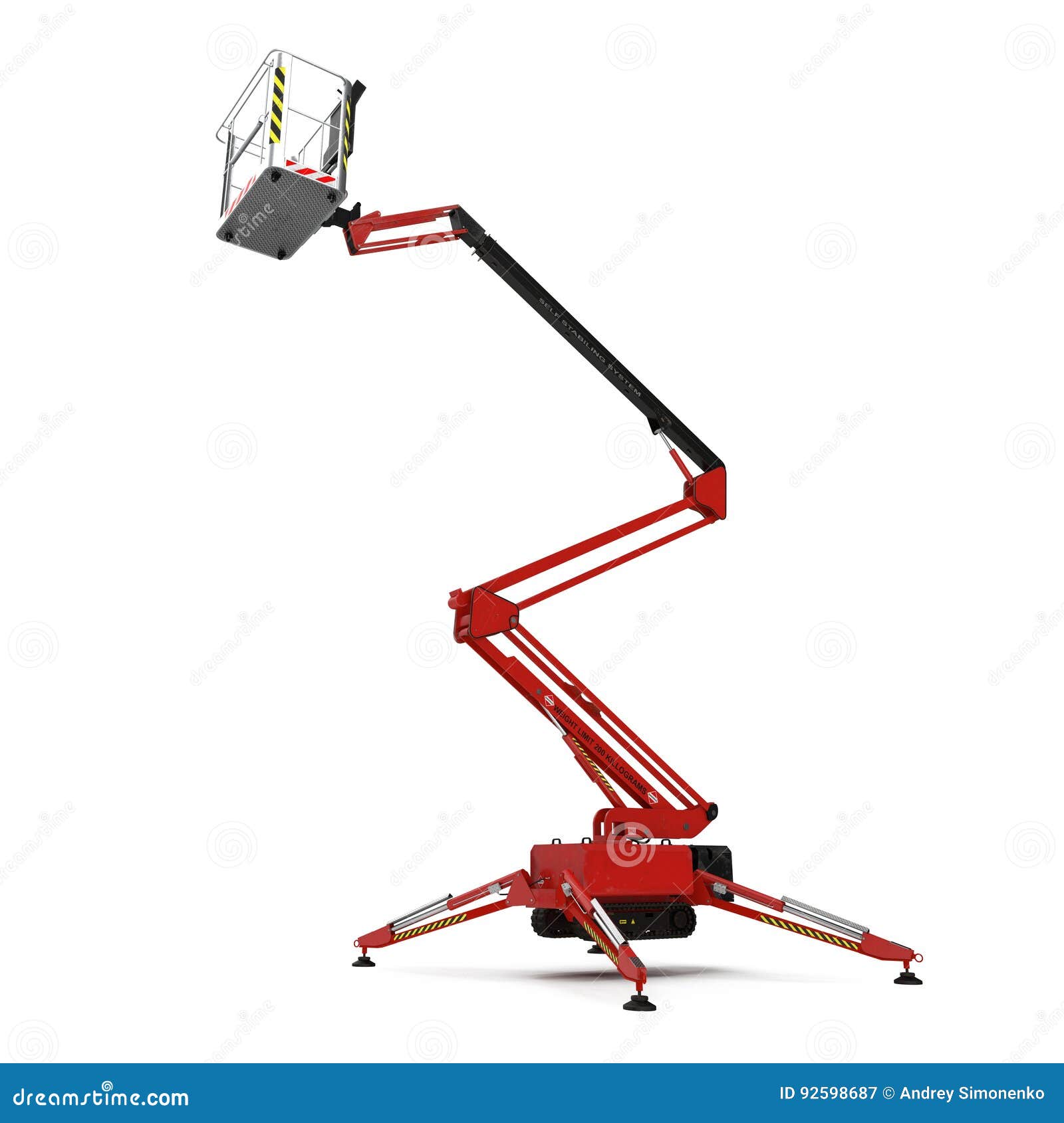 Large Red Extended Scissor Lift Platform on White. 3D Illustration ...