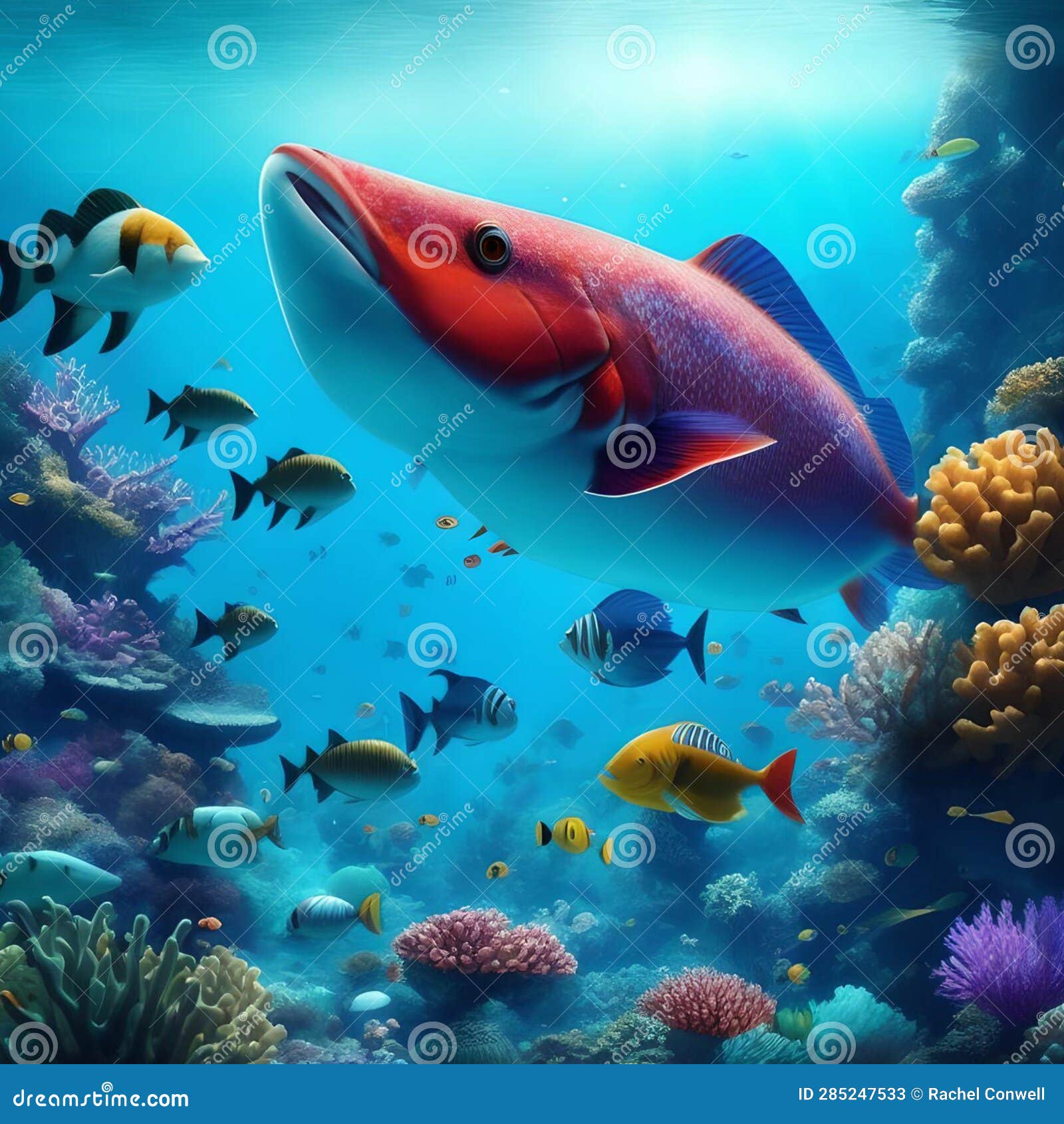 Large Red Fish Swimming in a Coral Reef Stock Image - Image of large ...