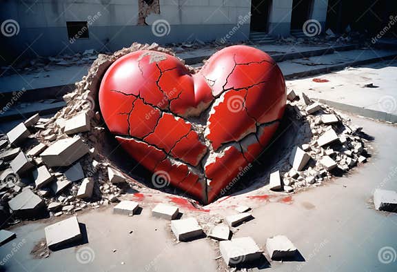A Large Red Heart-shaped Object Breaking through a Cracked Stock ...