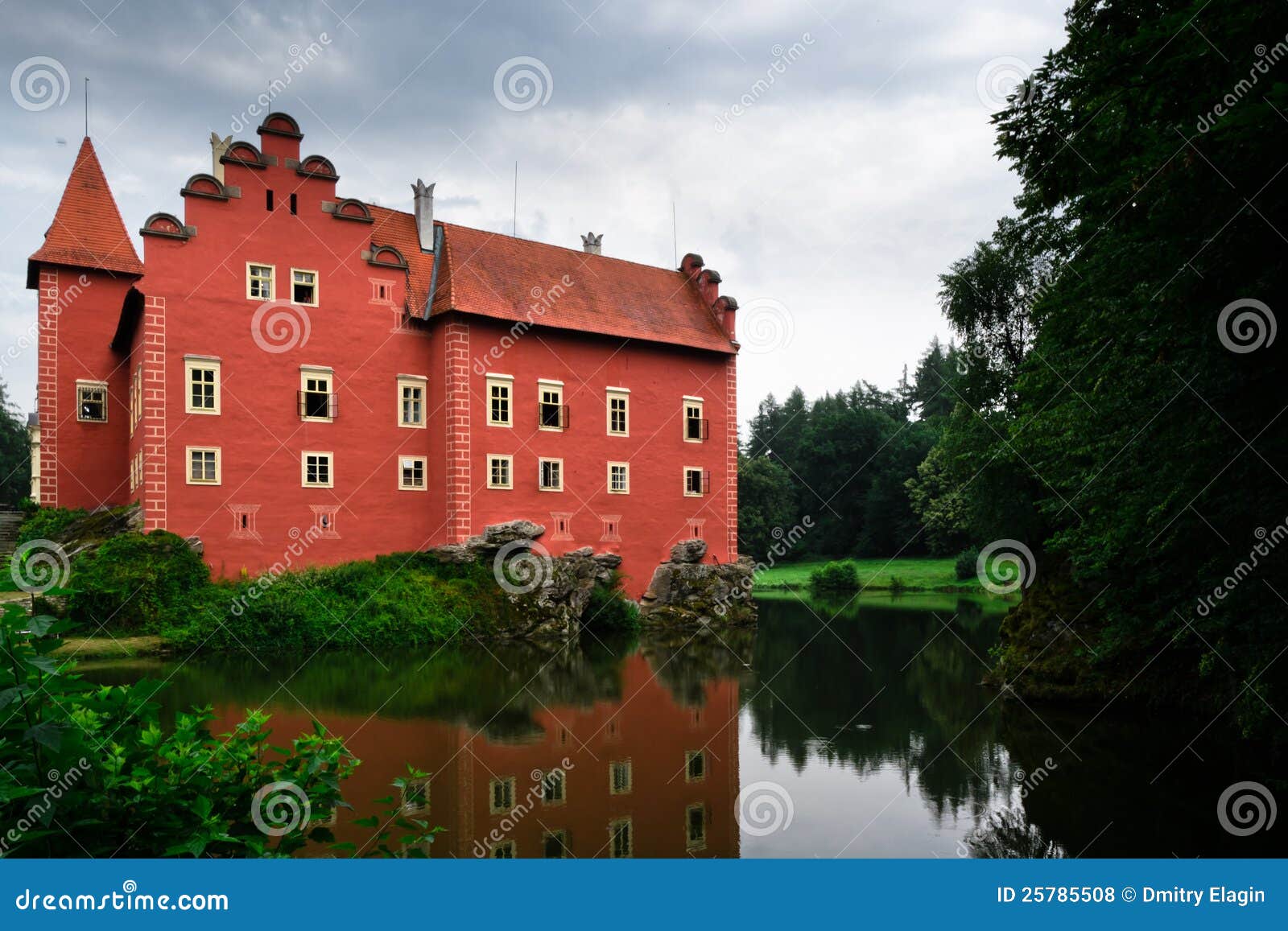 Large red house on lake stock photo. Image of exterior - 25785508