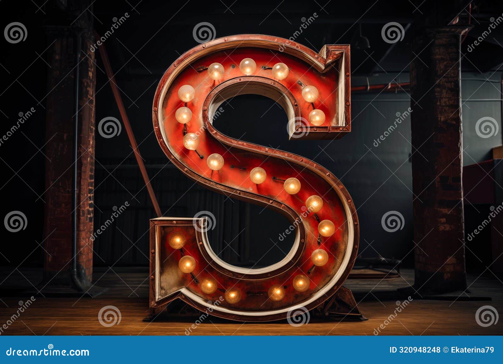 A Large Red Metal Letter S with Light Bulbs in the Middle of it ...