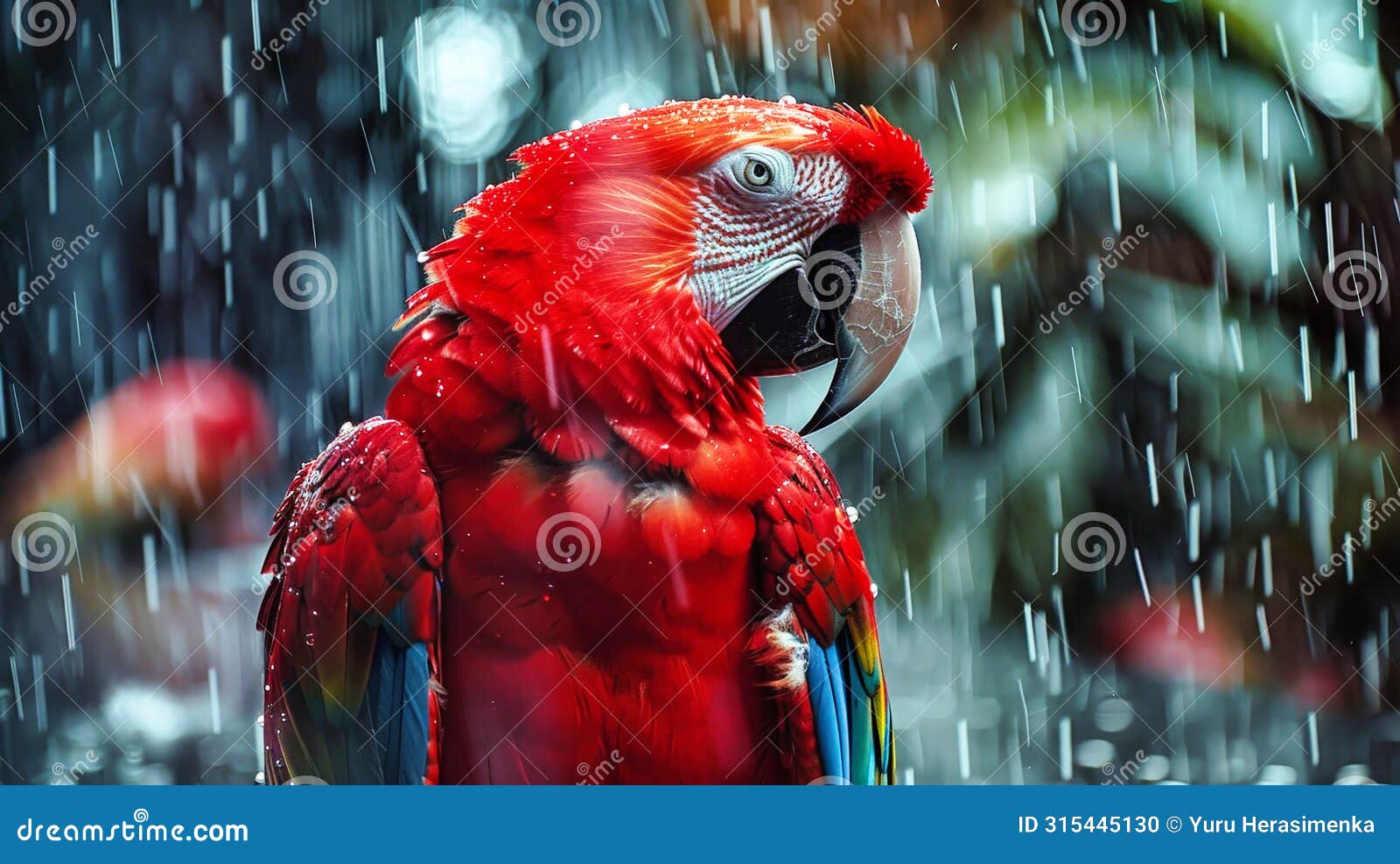 Large Red Parrot Standing in the Rain Stock Illustration - Illustration ...