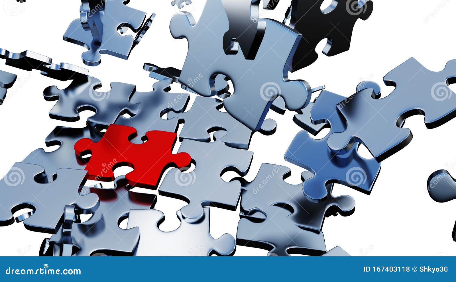 Large Red Piece of Puzzle almost Inserted between Lots of Silver Puzzle ...