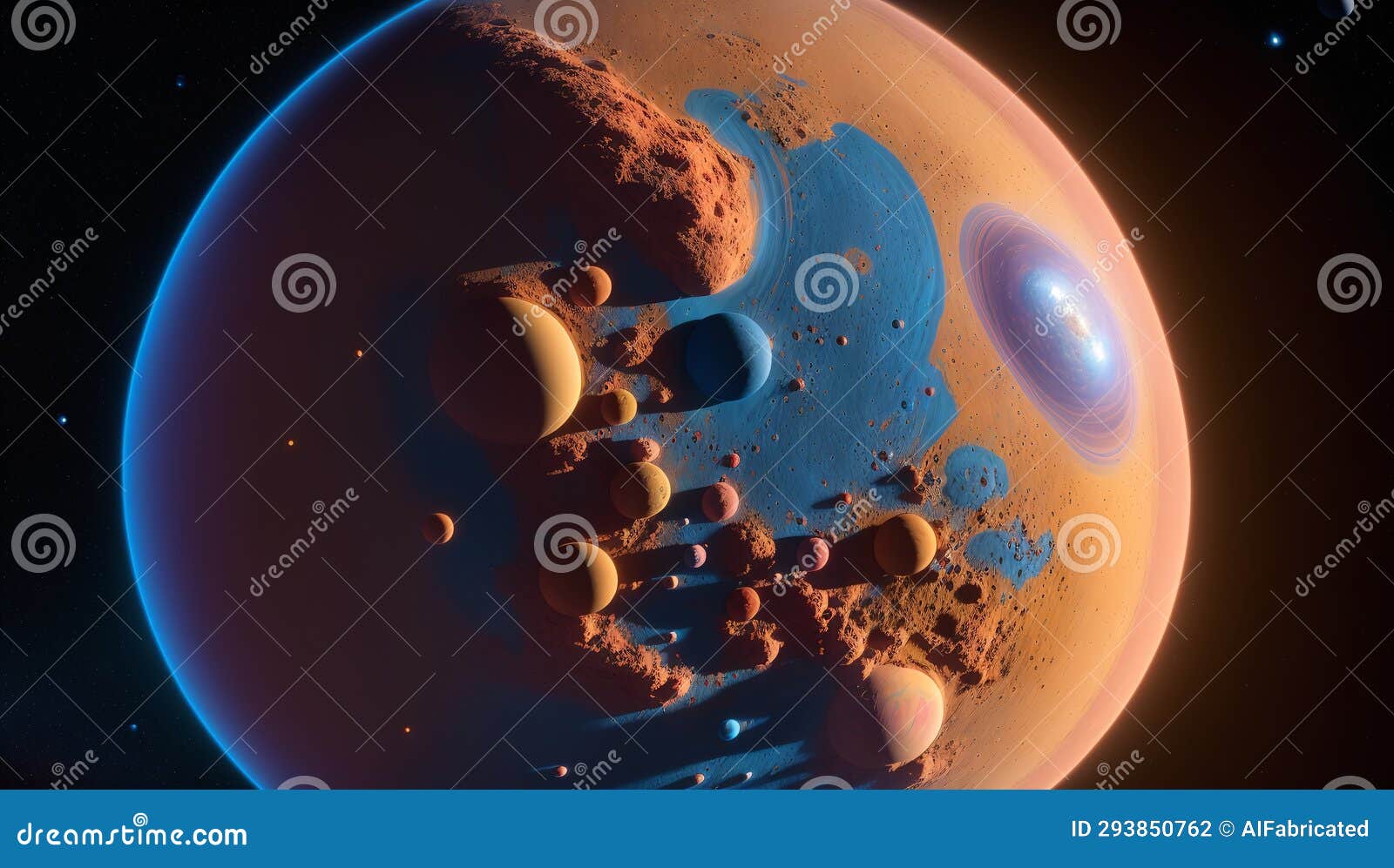 A Large, Red Planet with Many Small Planets Stock Illustration ...