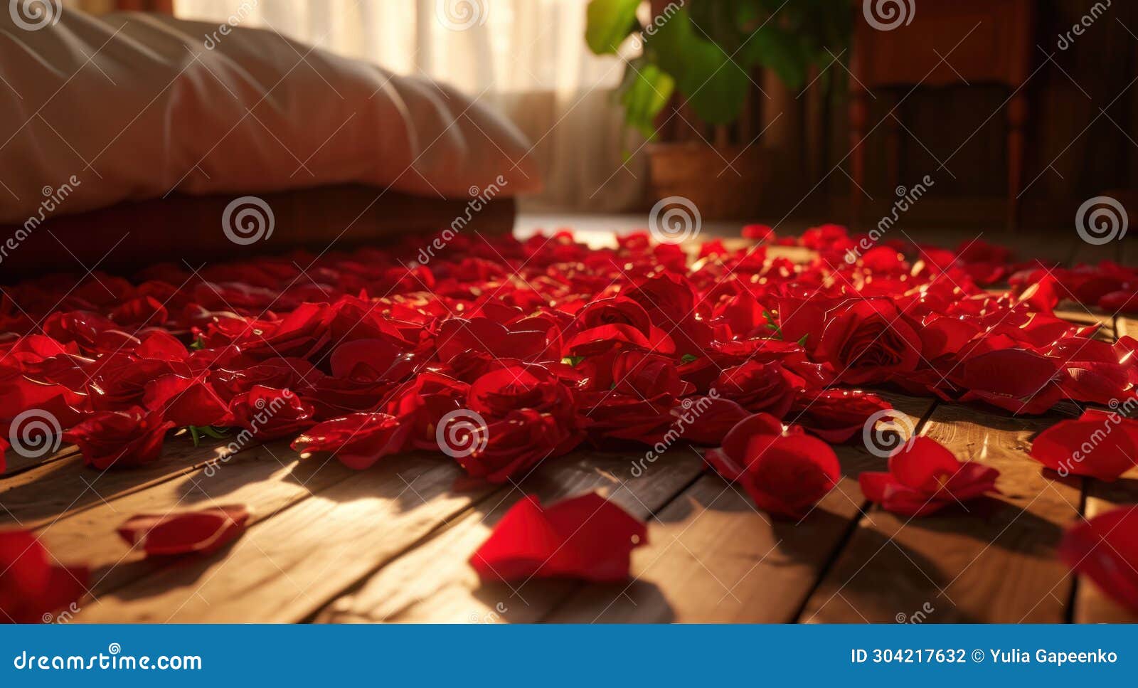 Large Red Rose Petals on the Floor of a Bed Stock Photo - Image of ...