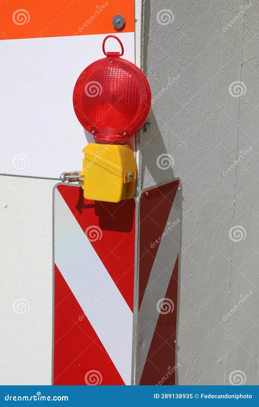 Large Red Signal Lamp in the Corner of the Road Construction Site Stock ...