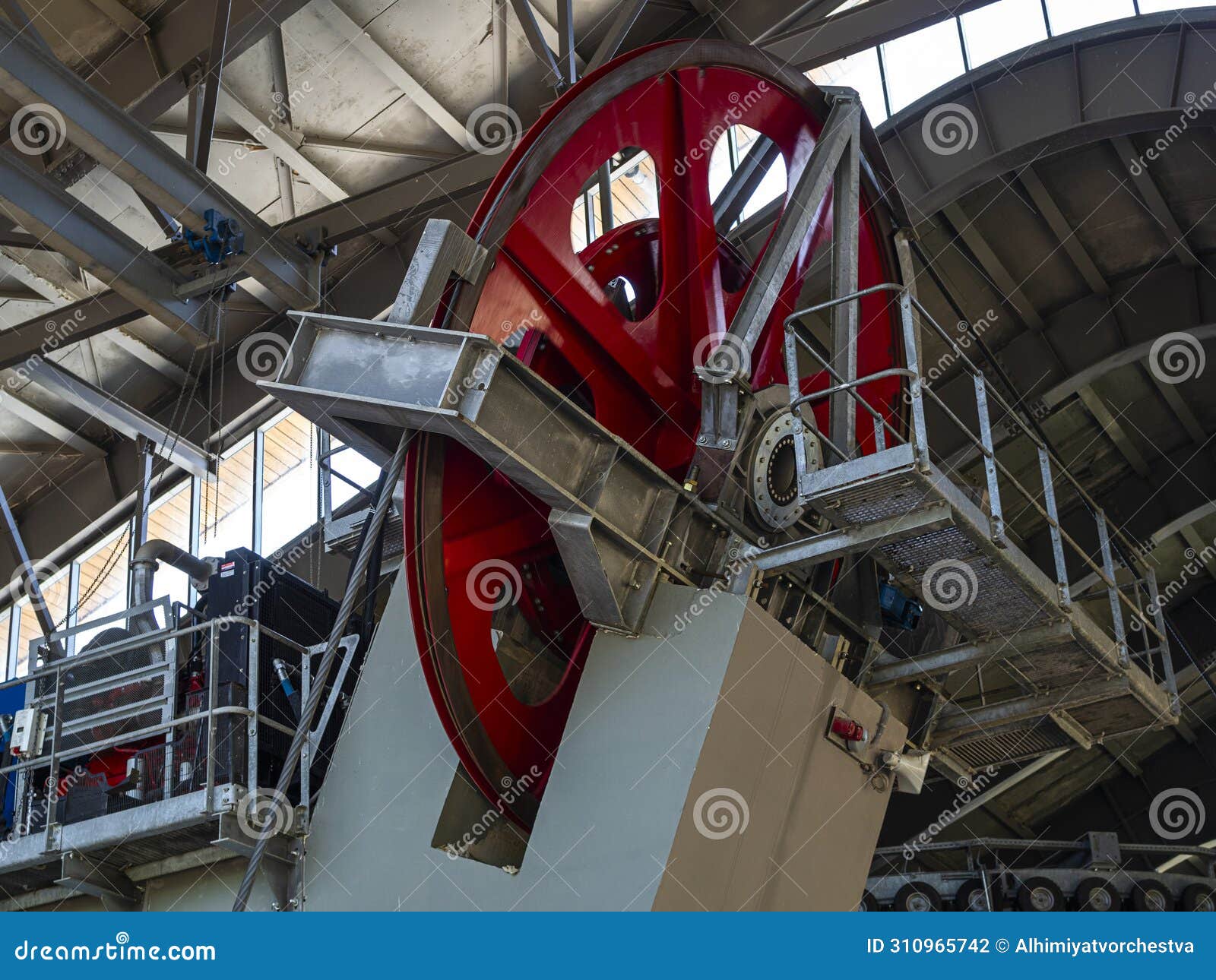 Large Spinning Wheel at the Main Station of the Cable Car Stock Photo ...