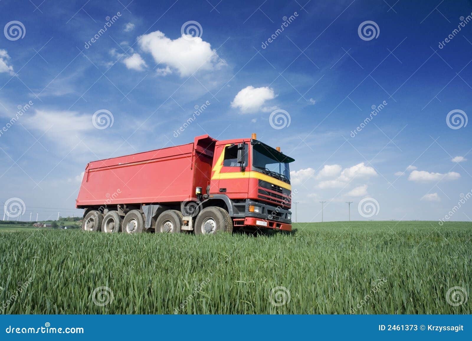 Large red truck in field stock image. Image of green, blue - 2461373