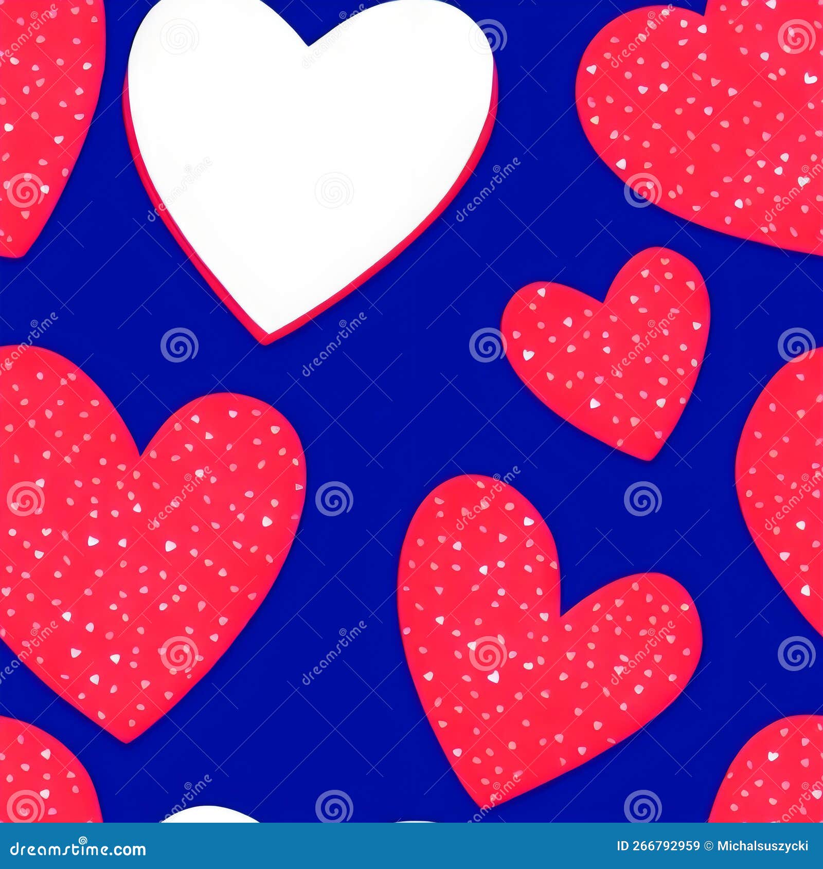 Large Red and White Hearts on Blue, Seamless Hearts Pattern, Tileable ...