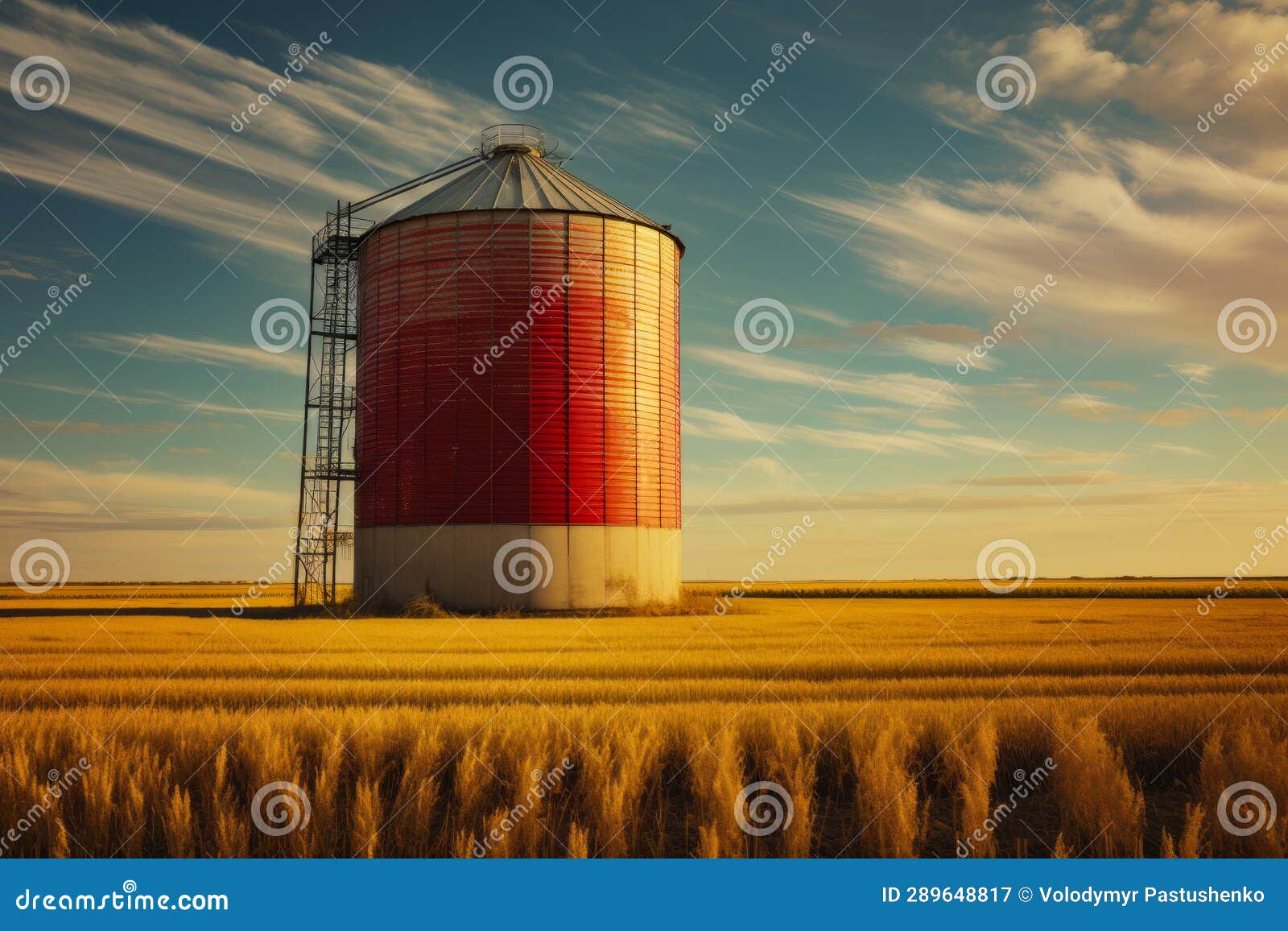 Large Red and White Silo in Wheat Field. Generative AI Stock Illustration - Illustration of ...